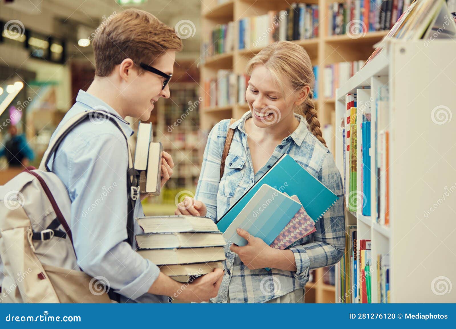 Sharing Literature Sources with Female Groupmate Stock Photo - Image of ...