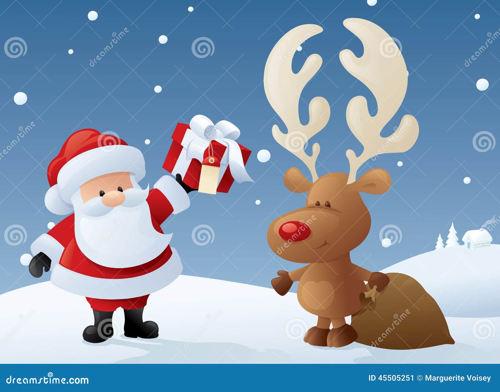 Reindeer Helps Santa Claus Put Down All The Gifts Down The Chimney On ...