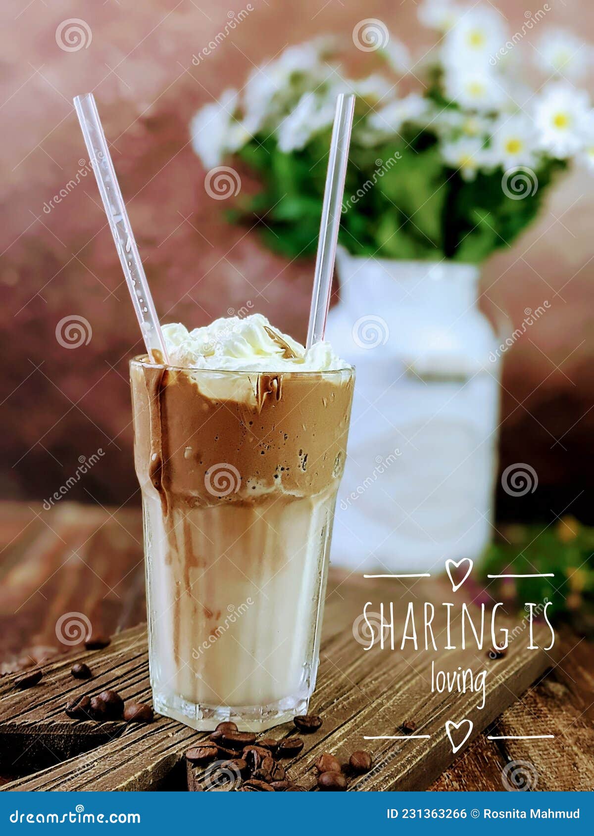 Sharing is Loving Quotes with Ice Coffee on the Table Stock Photo ...