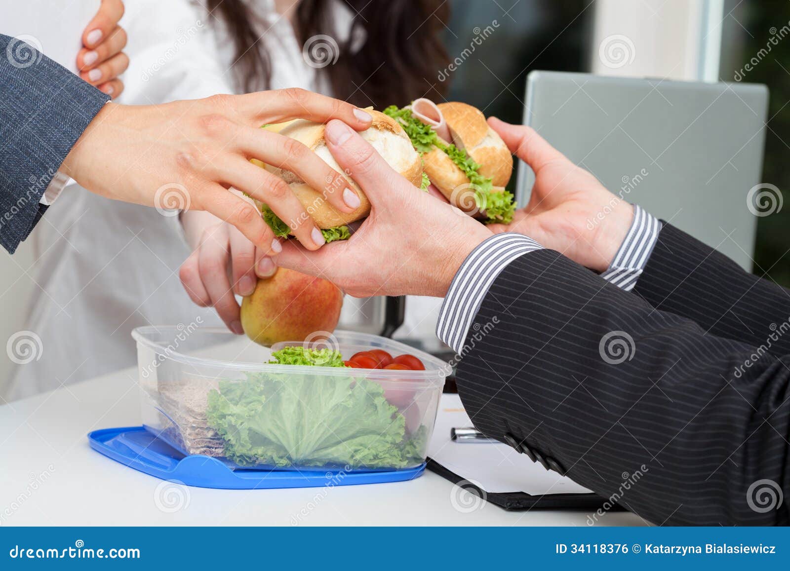 Sharing Lunch in the Office Stock Photo - Image of sandwich, corporate ...