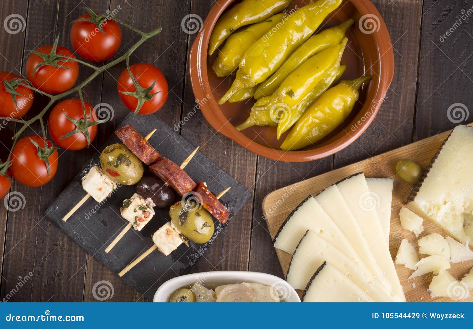 Spanish tapas on table stock image. Image of appetizer - 105544429