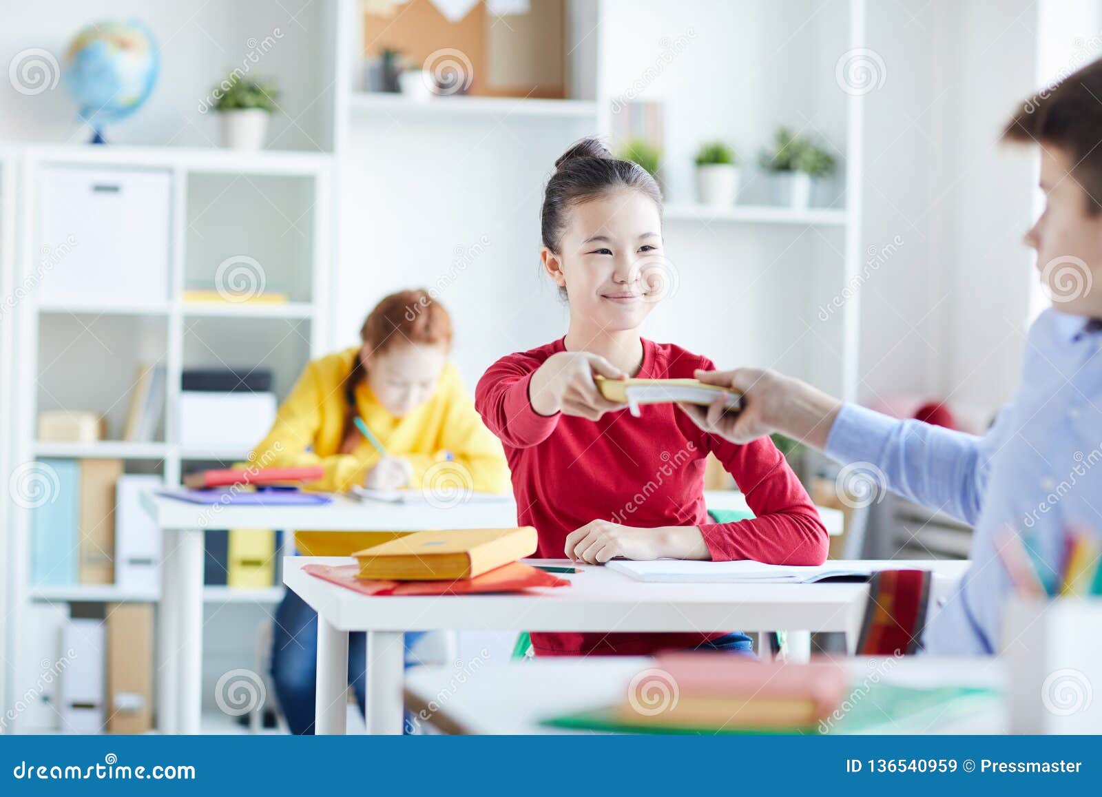 Sharing notes stock image. Image of happy, little, desk - 136540959