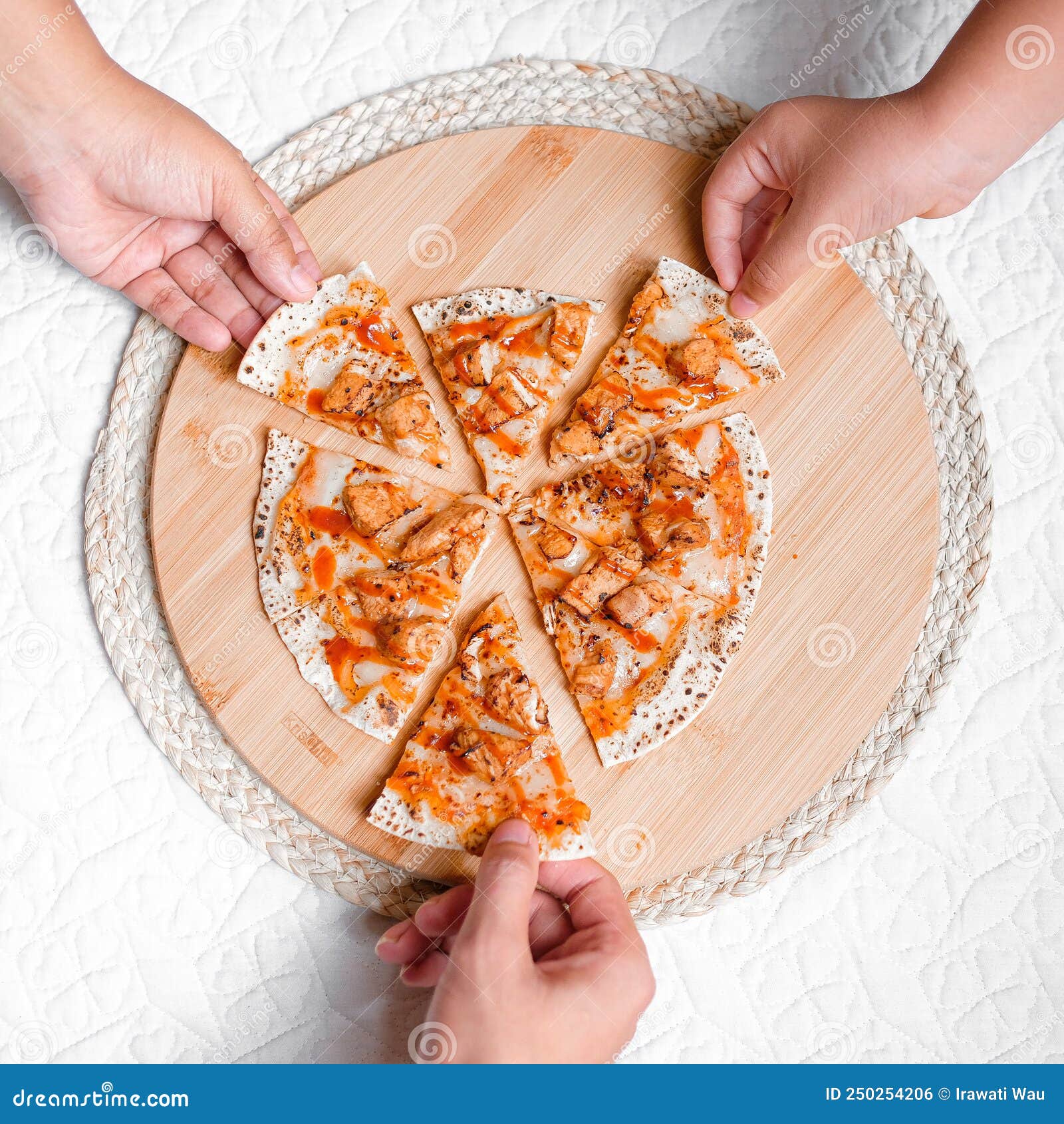 Sharing pizza with friend stock photo. Image of breakfast - 250254206