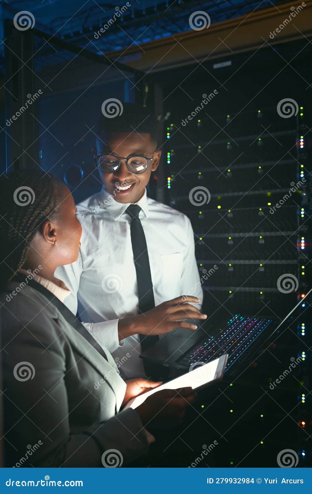 Sharing Technical Knowledge. Two Young it Specialists Standing in the ...