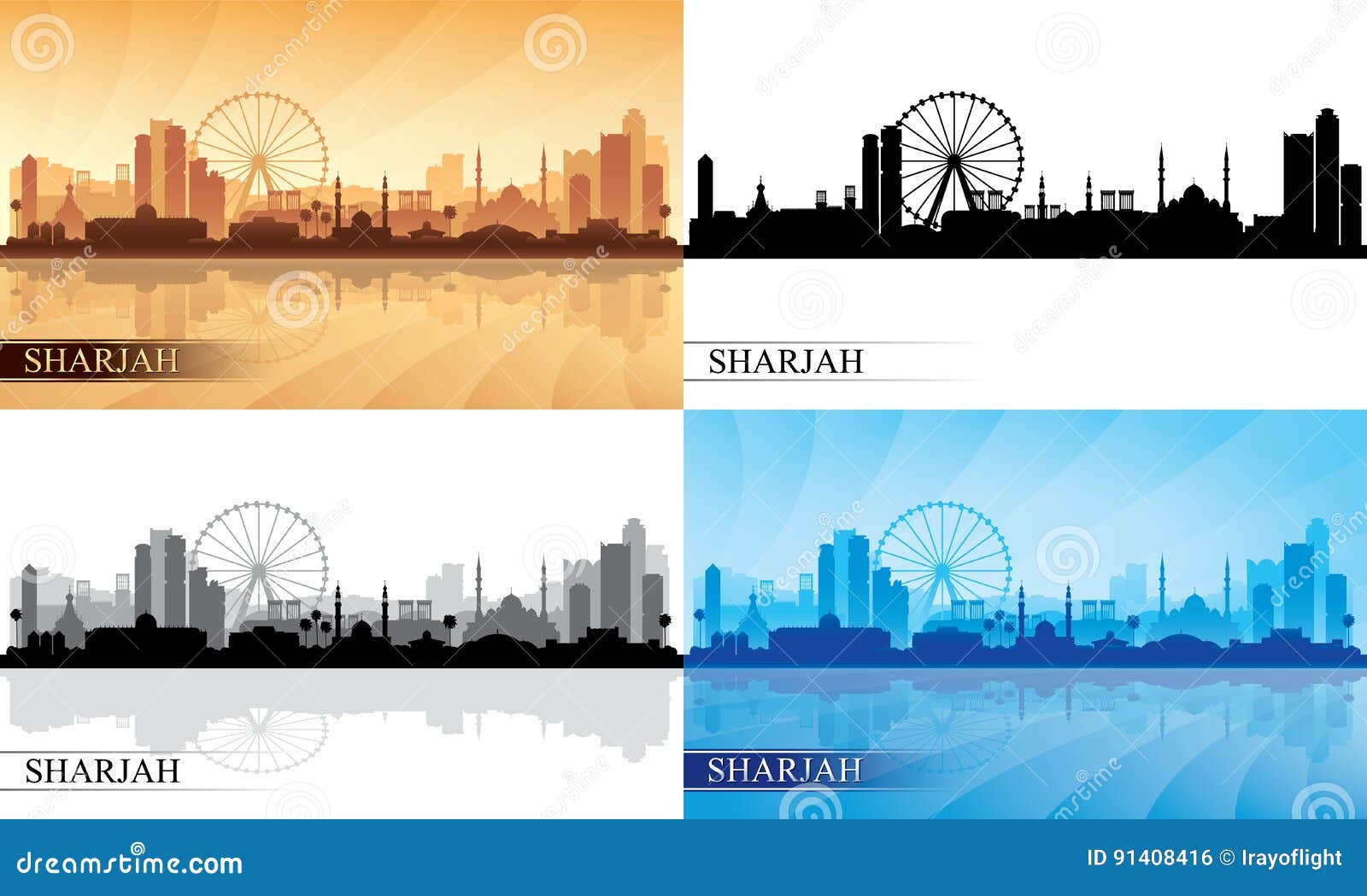 Sharjah Skyline And Landmarks Silhouette Vector Illustration ...