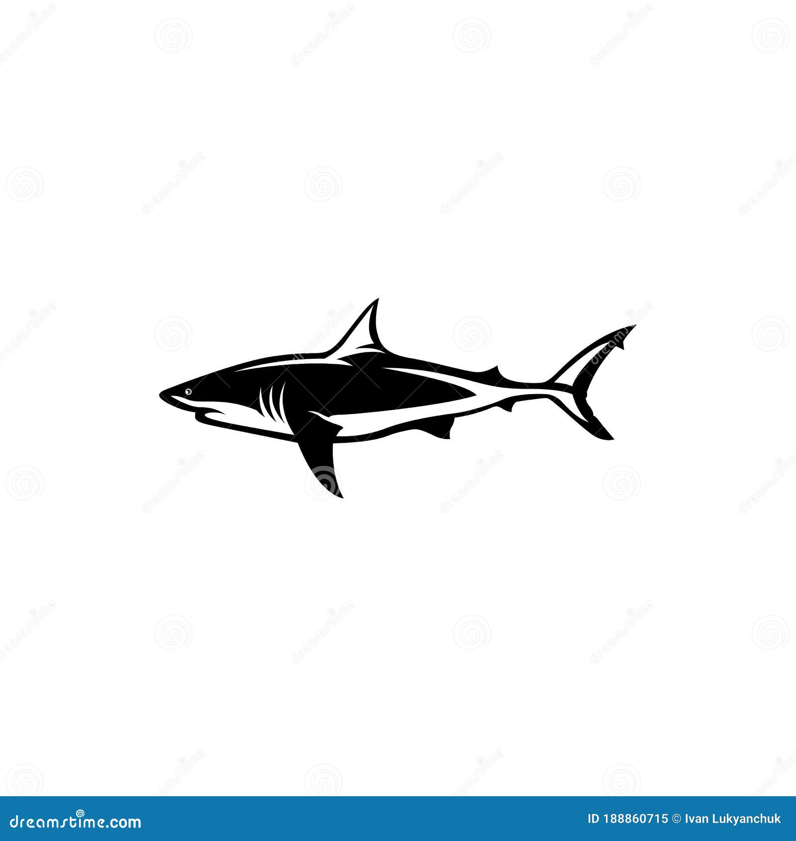 Shark Silhouette. Monochrome Illustration of Stylized Shark. Isolated ...