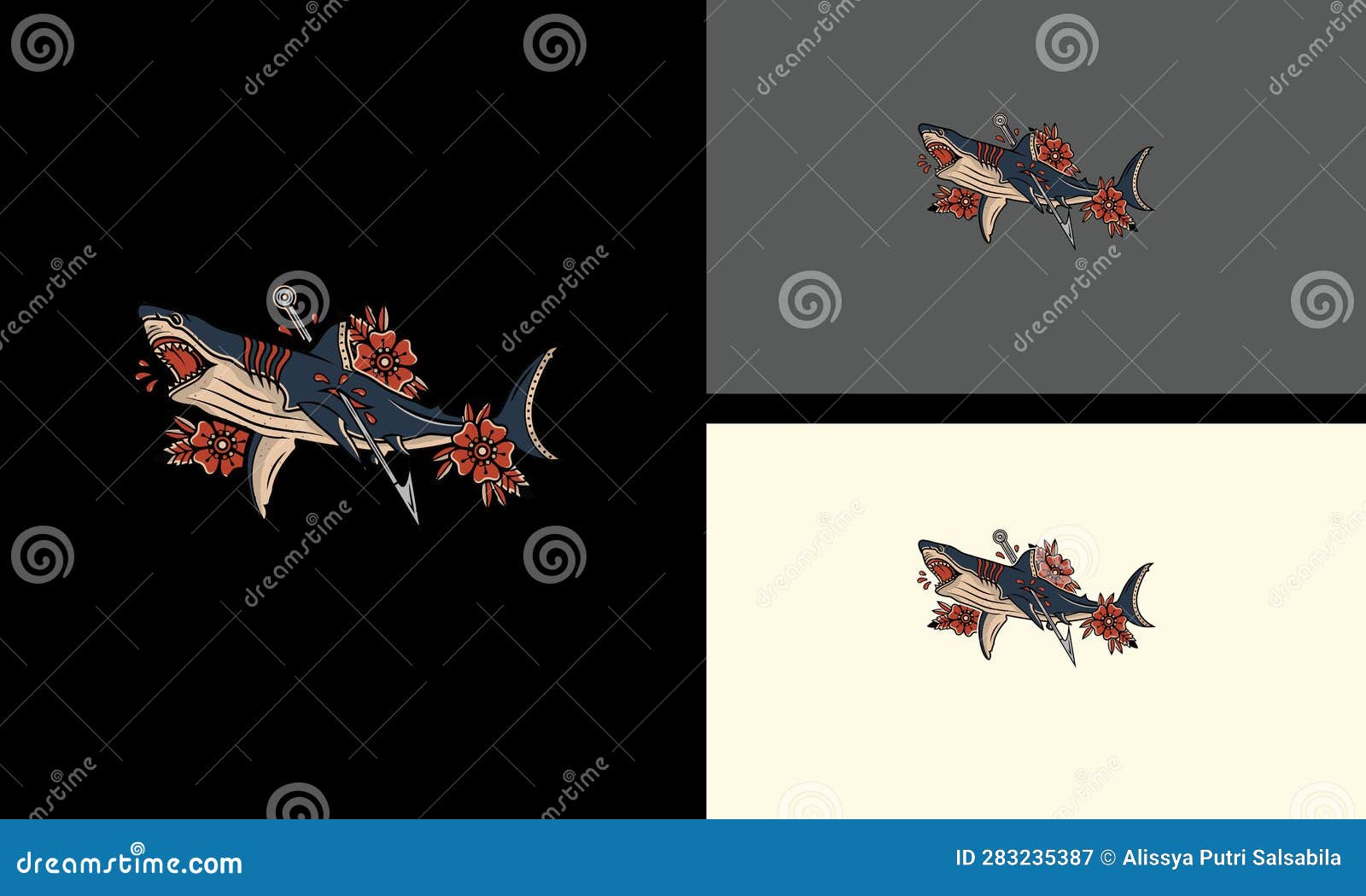 Shark Angry with Flowers Vector Flat Design Stock Vector - Illustration ...
