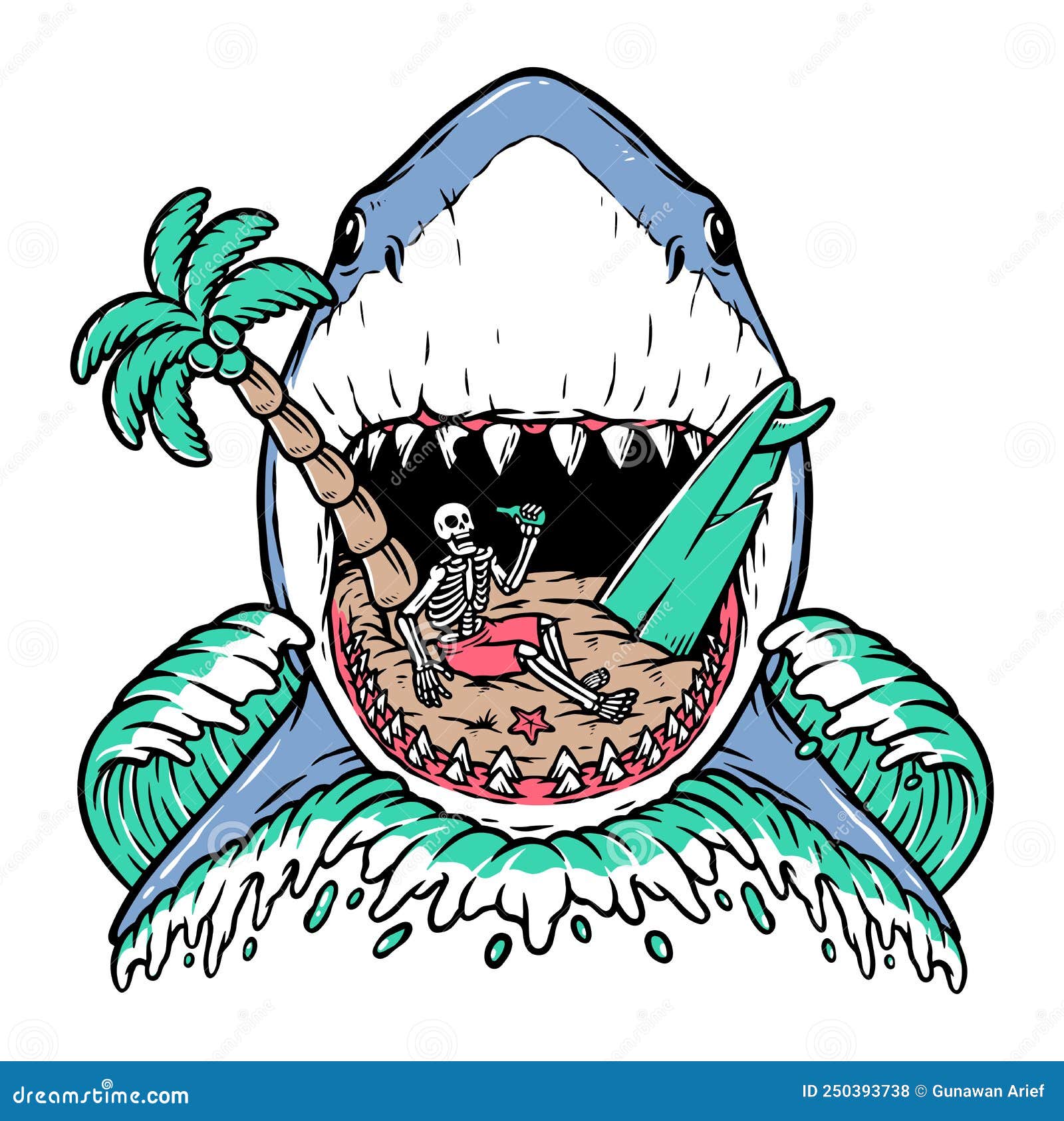 Shark Attack on the Beach Illustration Stock Vector - Illustration of ...