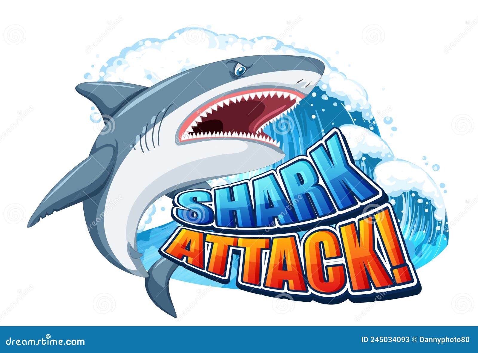 Shark Attack Font Logo with Cartoon Aggressive Shark Stock Vector ...