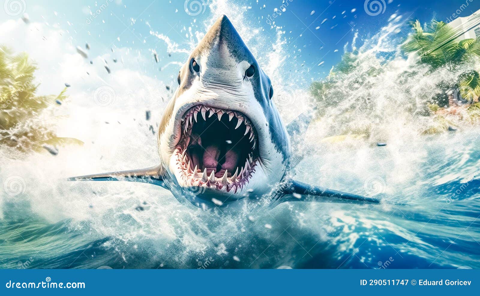Shark Attacks with Open Jaws in the Ocean Stock Image - Image of white ...