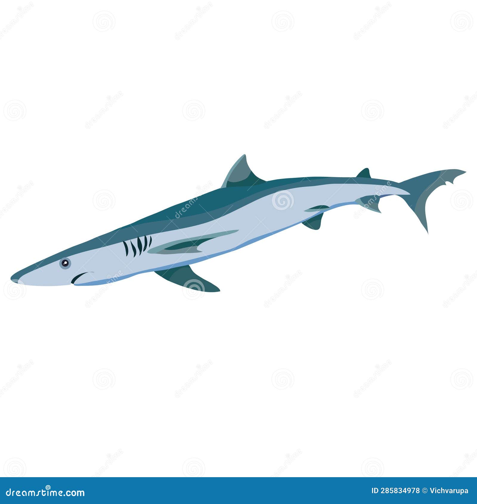 Shark in Blue Color, Cartoon Illustration, Isolated Object on White ...
