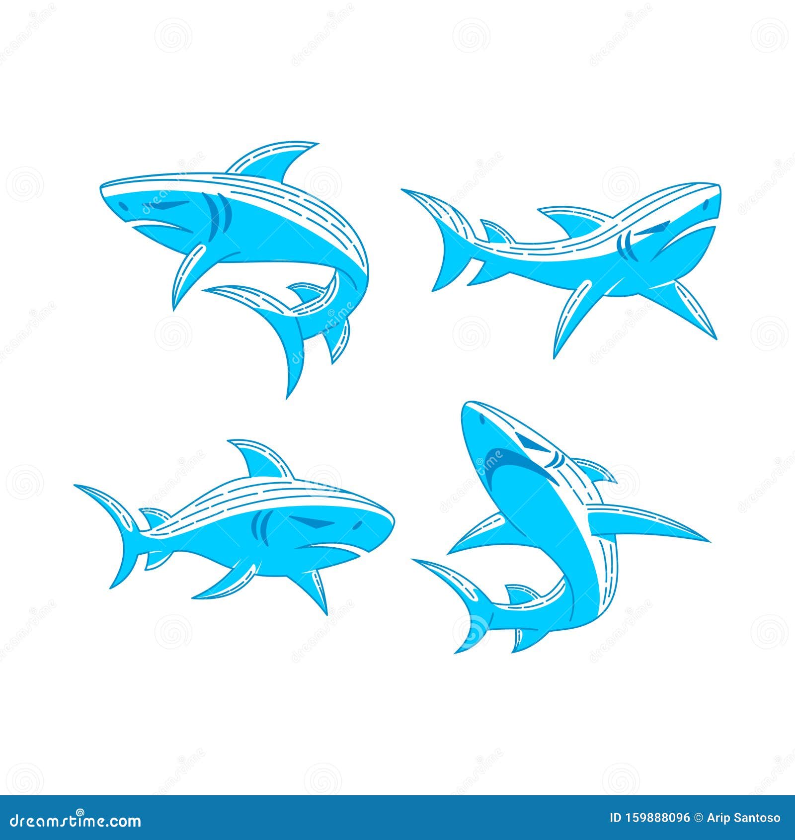 Shark Blue Logo Design Vector Outline Set Concept Template Stock Vector ...