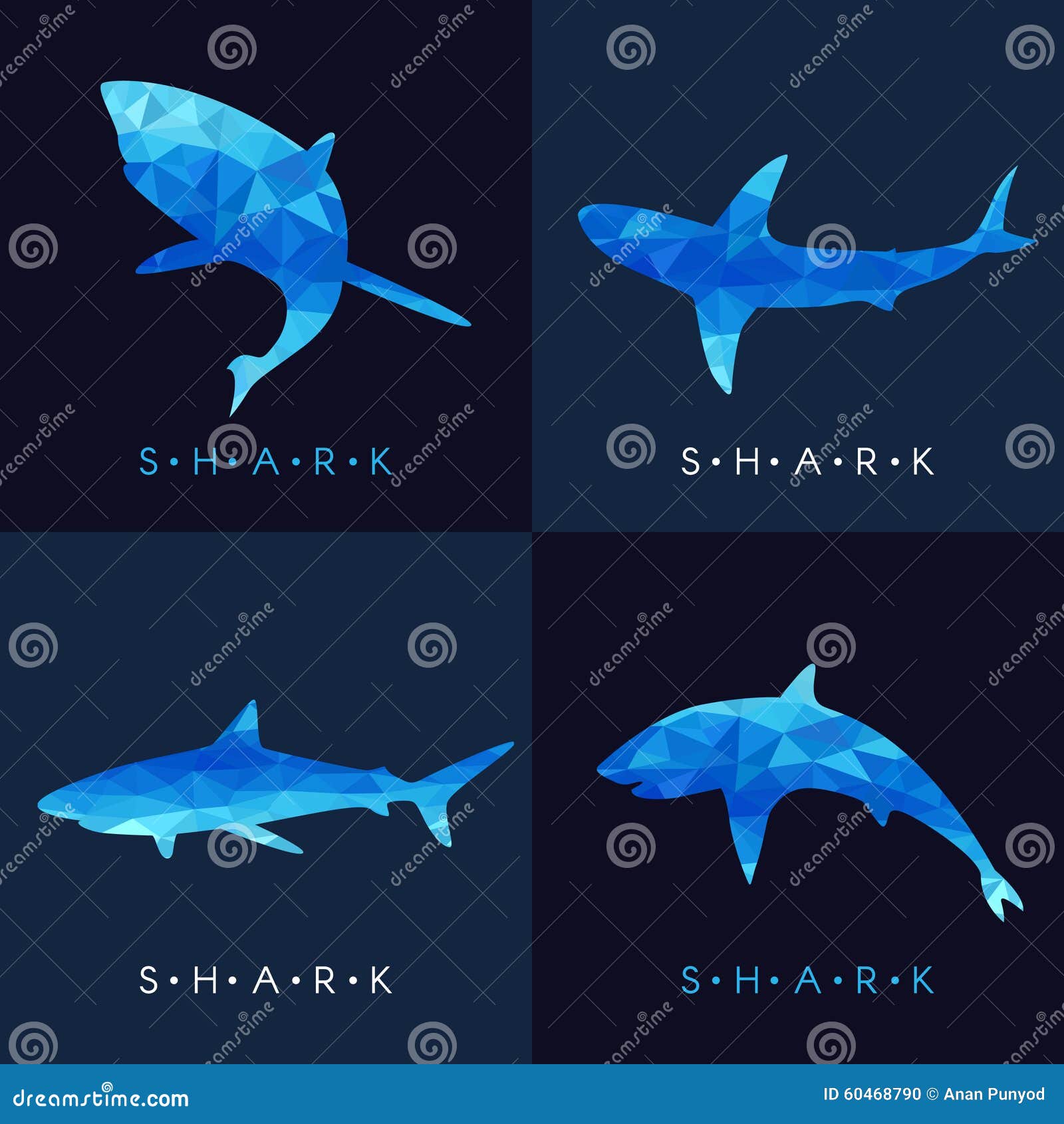 Shark - Blue Low Poly Vector Set Design | CartoonDealer.com #60468790