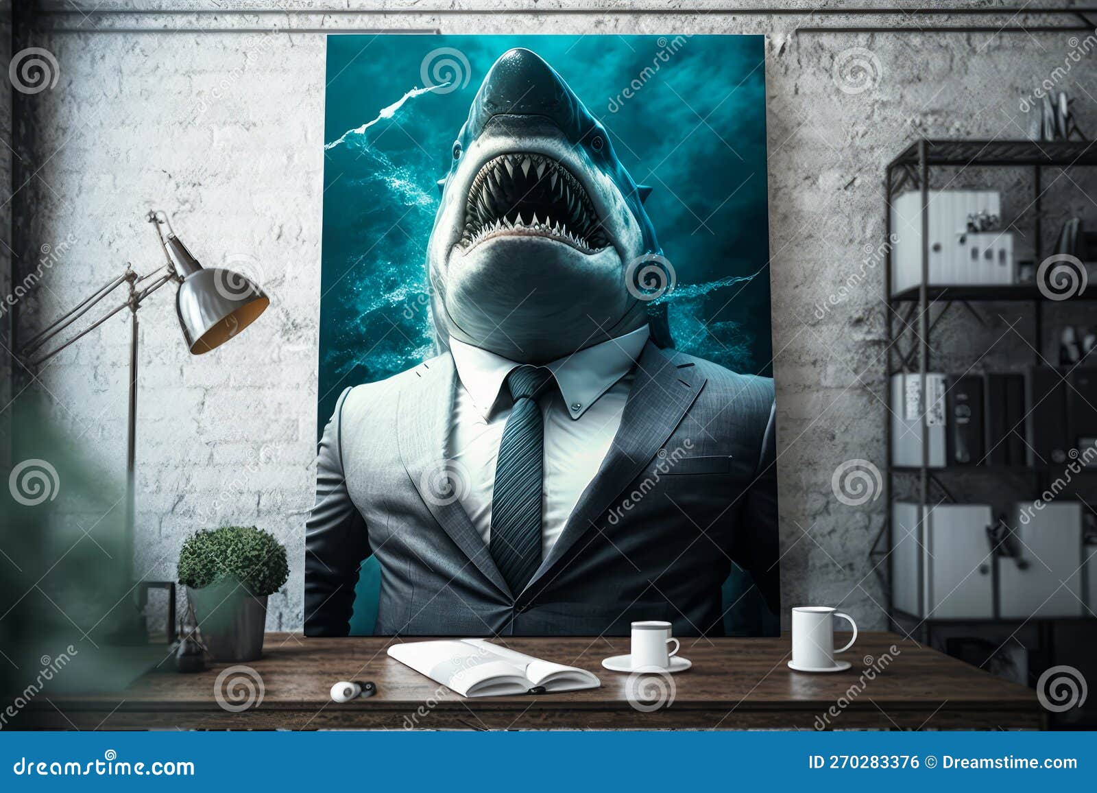 Shark in Business Suit on the Wall of an Office. Generative AI Stock ...