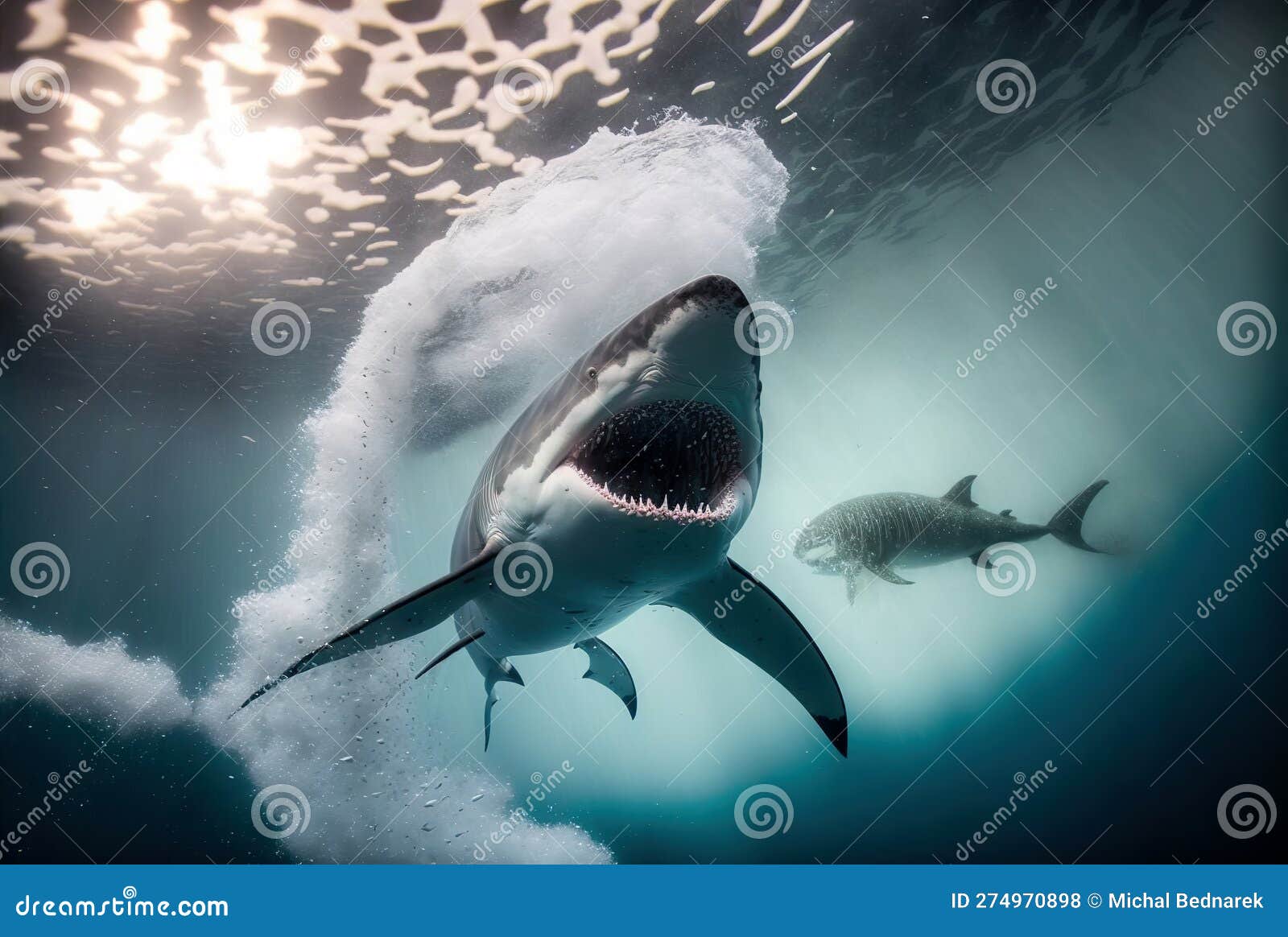 Shark Catching Fish Underwater, Hunting in the Ocean. Generative AI ...