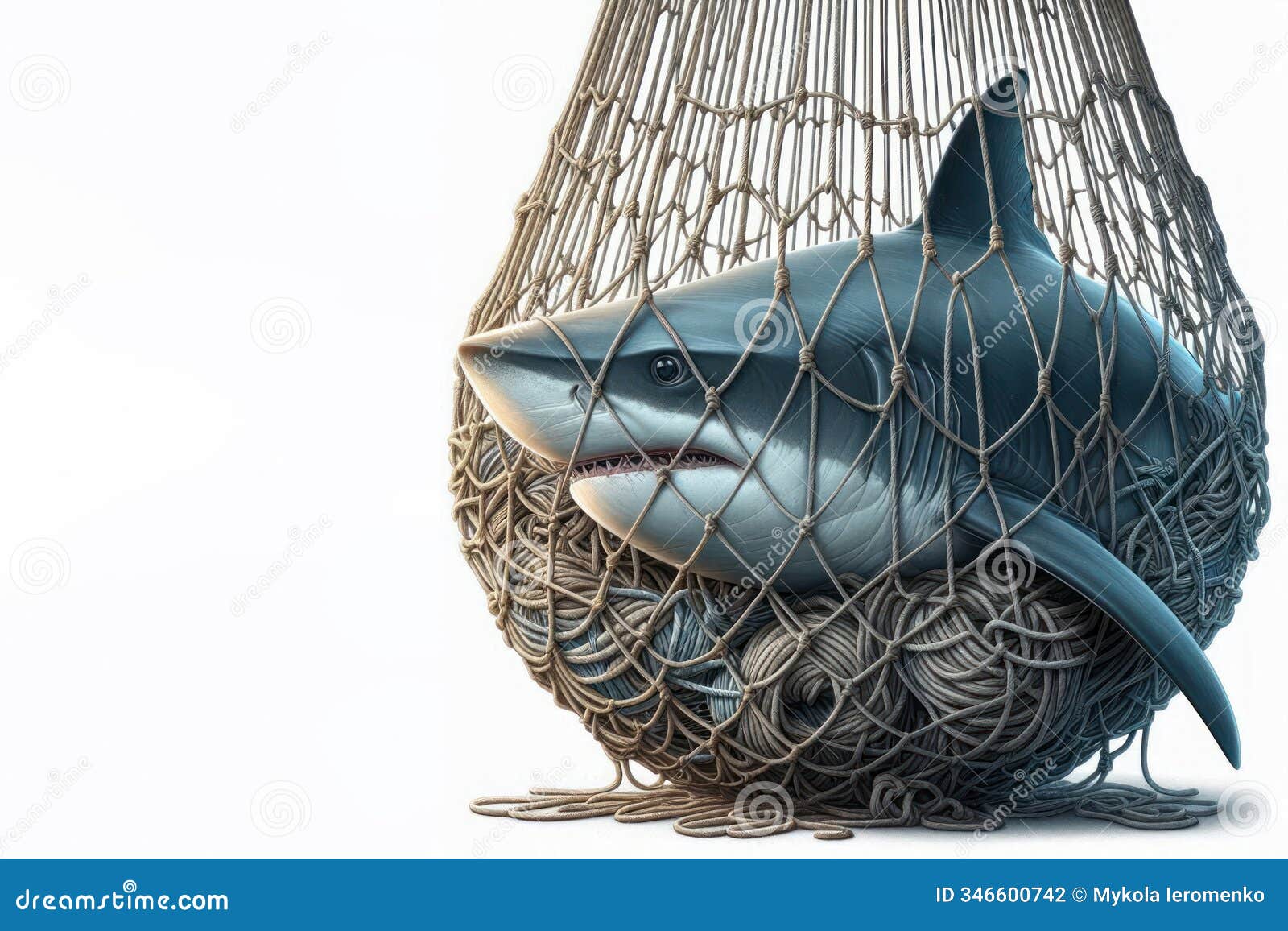 A Shark Caught in a Fishing Net. Space for Text. Stock Photo - Image of ...