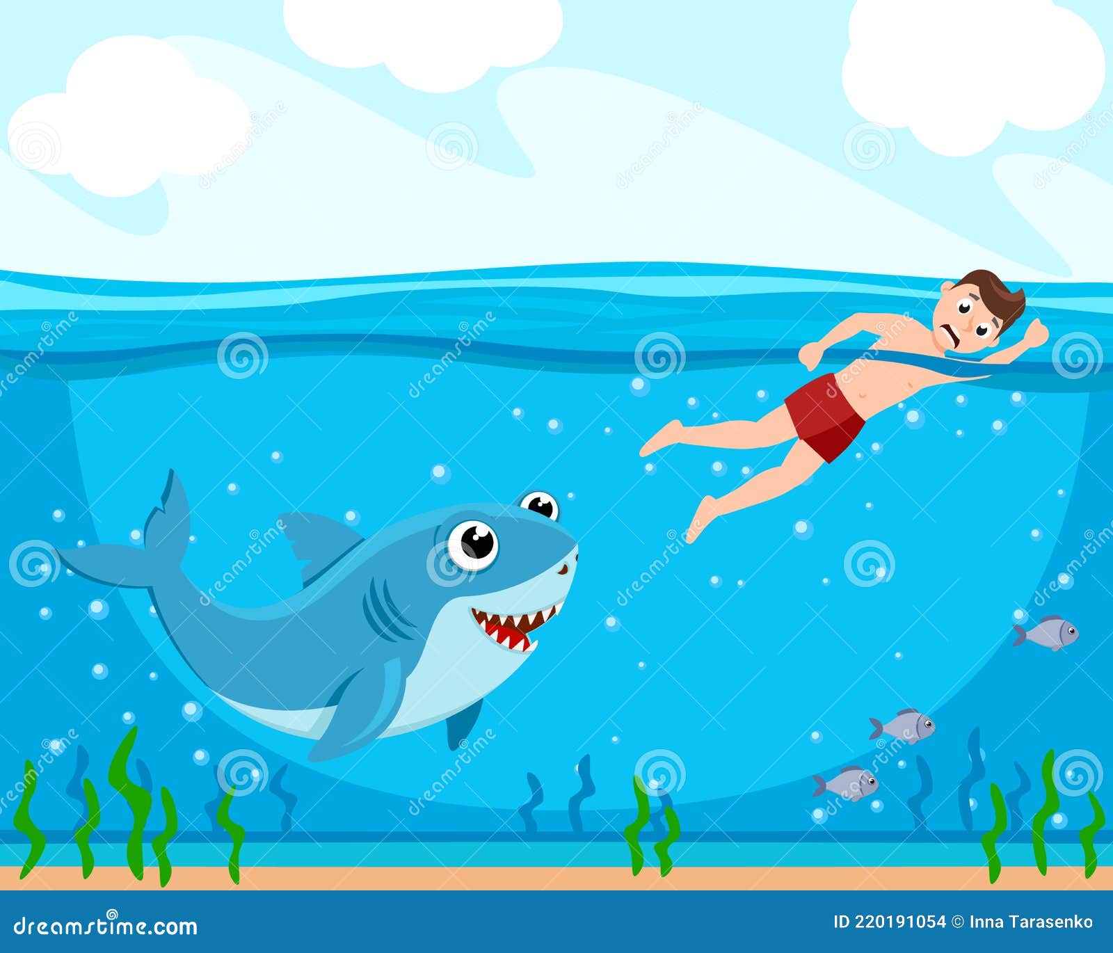 Shark Chasing a Man, Underwater World. the Character Stock Vector ...