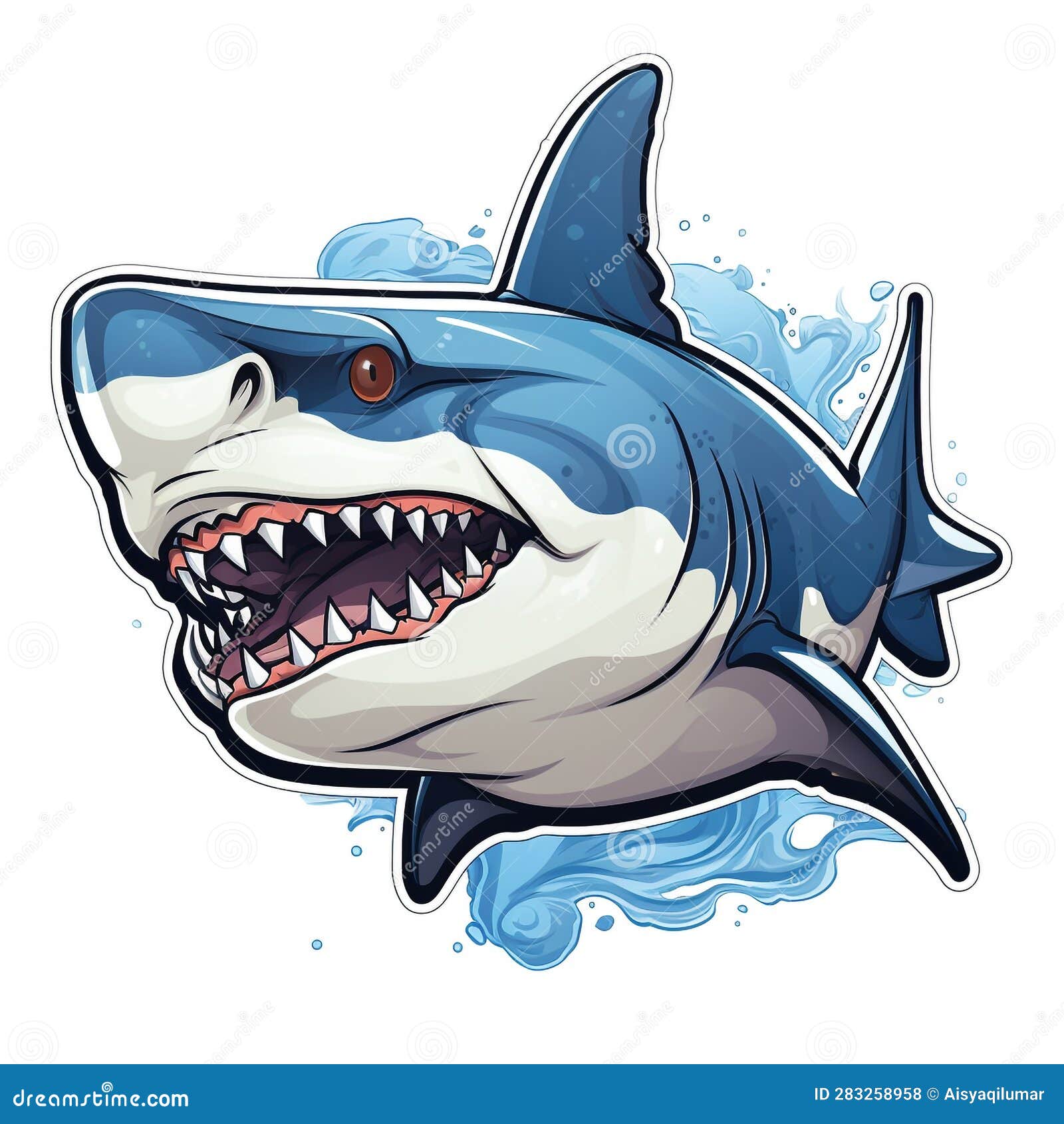 Shark 2D Flat Cartoon Sticker. Stock Illustration - Illustration of ...