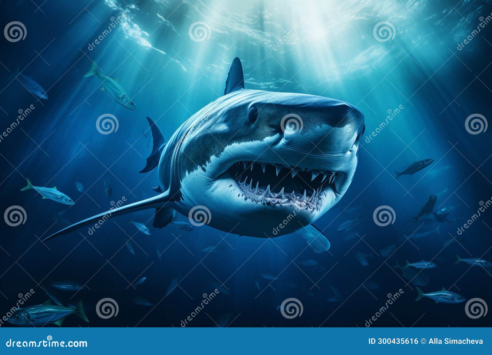 Shark in Deep Blue Ocean Generative Ai. Stock Photo - Image of fish ...