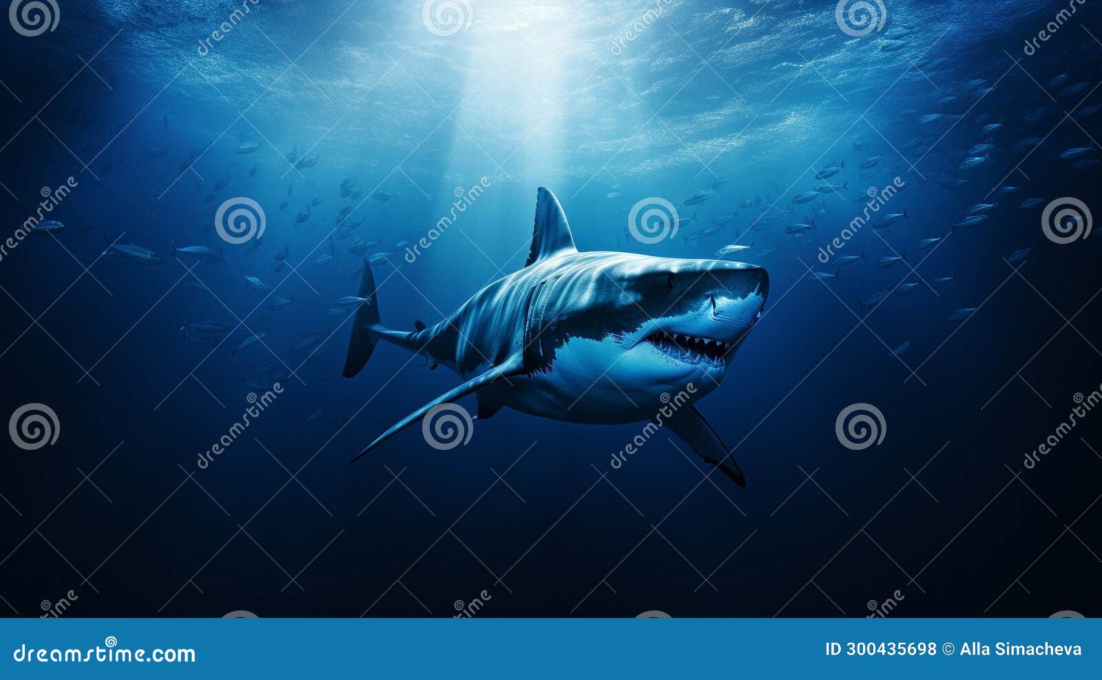 Shark in Deep Blue Ocean Generative Ai. Stock Photo - Image of nature ...
