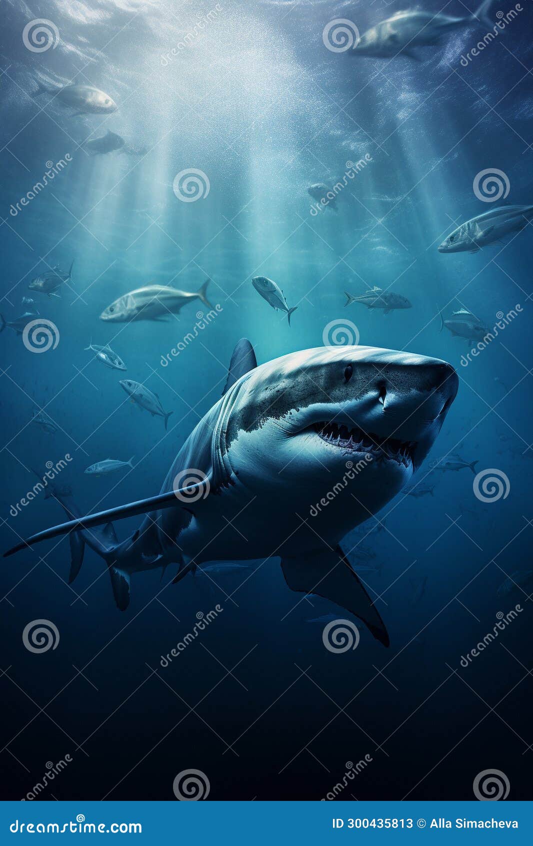 Shark in Deep Blue Ocean Generative Ai. Stock Image - Image of dive ...