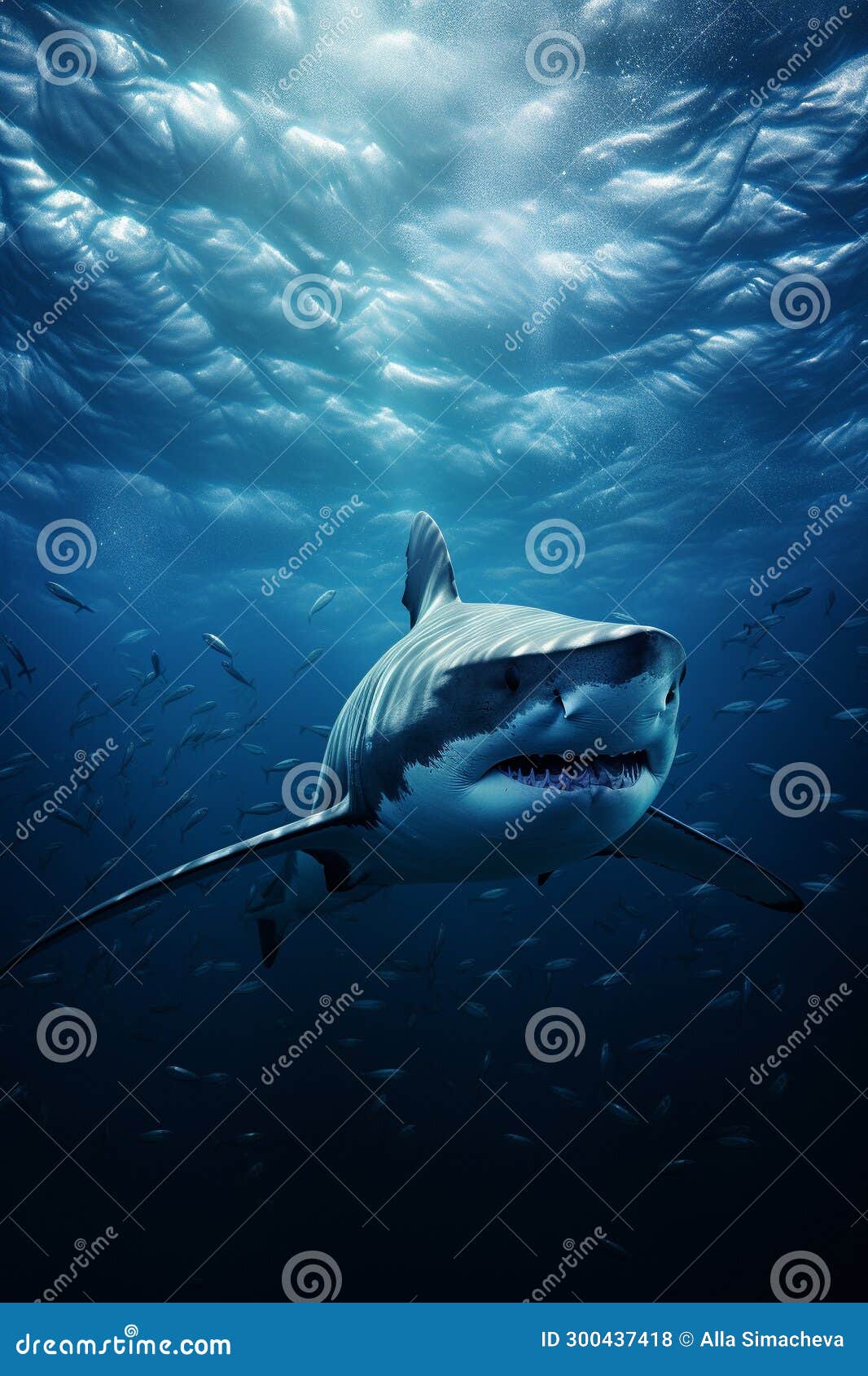 Shark in Deep Blue Ocean Generative Ai. Stock Photo - Image of life ...