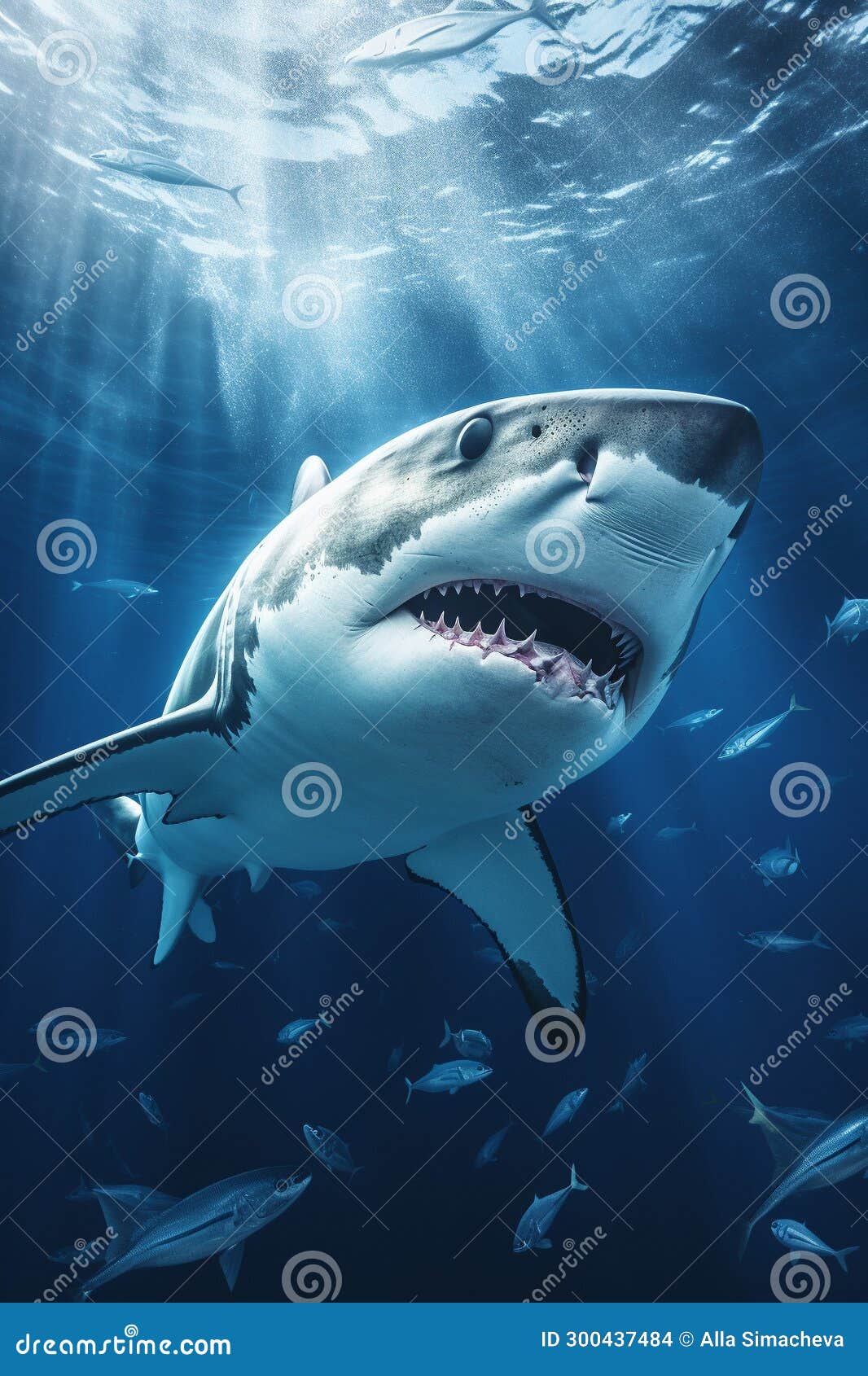 Shark in Deep Blue Ocean Generative Ai. Stock Photo - Image of coral ...