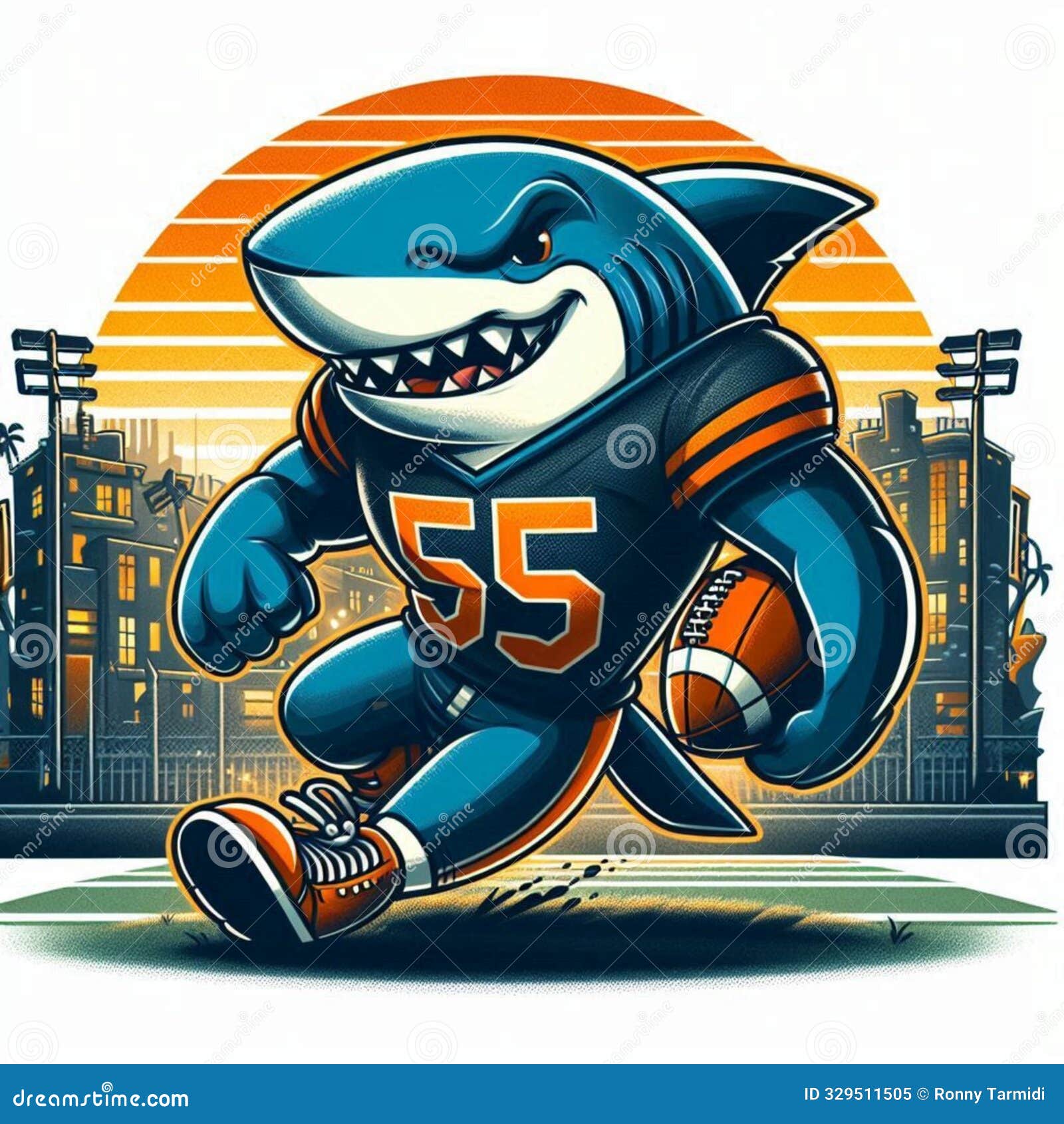 Shark Design Wearing a Uniform and Holding a Rugby Ball Stock ...