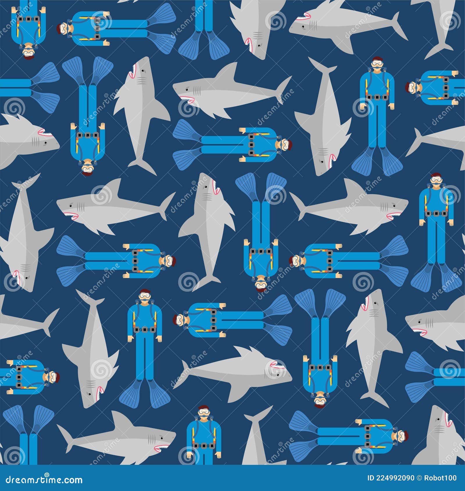 Seamless Hammerhead Shark Pattern. Sea Background Cartoon Vector ...
