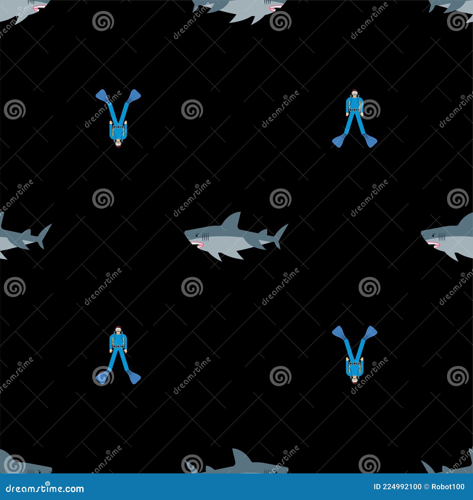 Seamless Hammerhead Shark Pattern. Sea Background Cartoon Vector ...