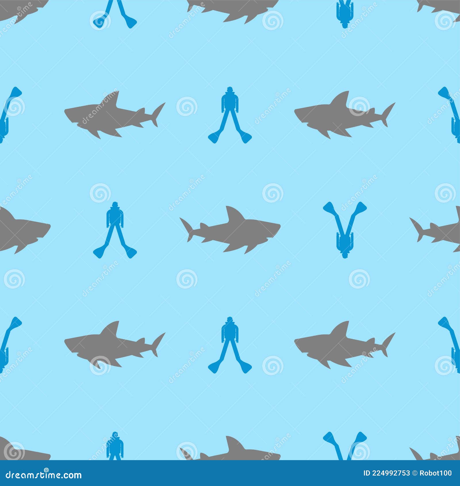 Seamless Hammerhead Shark Pattern. Sea Background Cartoon Vector ...
