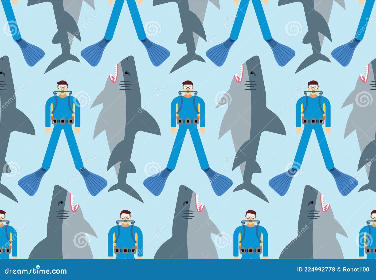 Seamless Hammerhead Shark Pattern. Sea Background Cartoon Vector ...