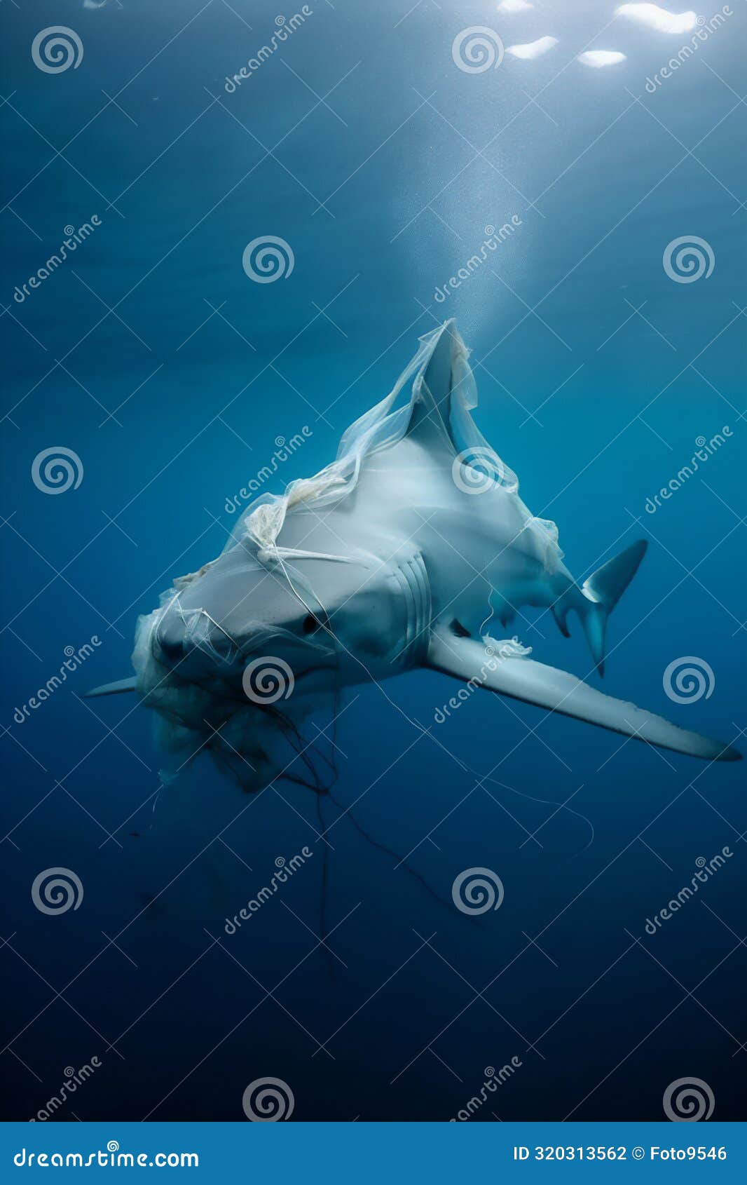 Shark Entangled in Plastic in the Ocean. Environmental Problem of ...