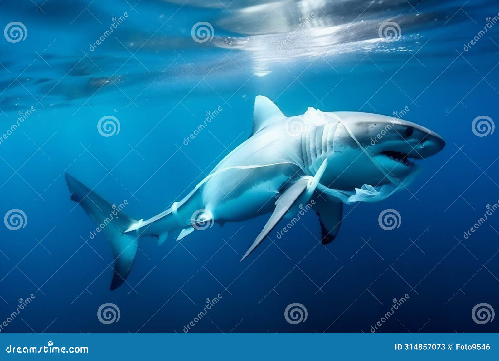 Shark Entangled in Plastic in the Ocean. Environmental Problem of ...