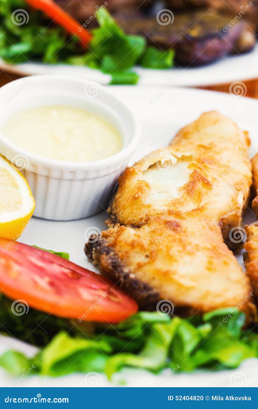 Shark Fillet Served with Side Salad and Garlic Mashed Potatoes Dip ...