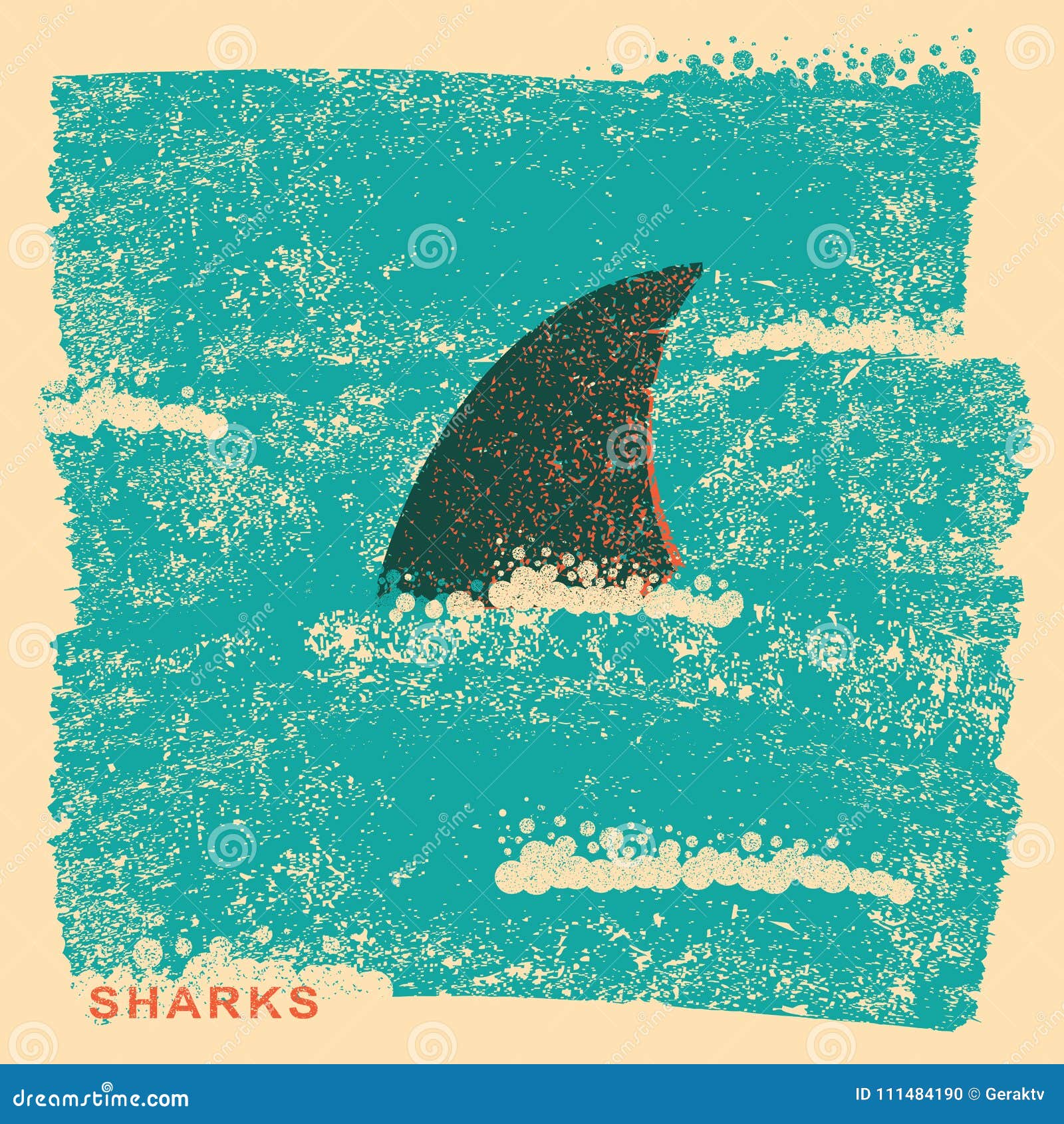 Shark Fin In Ocean.Vintage Poster On Old Paper Texture Vector ...