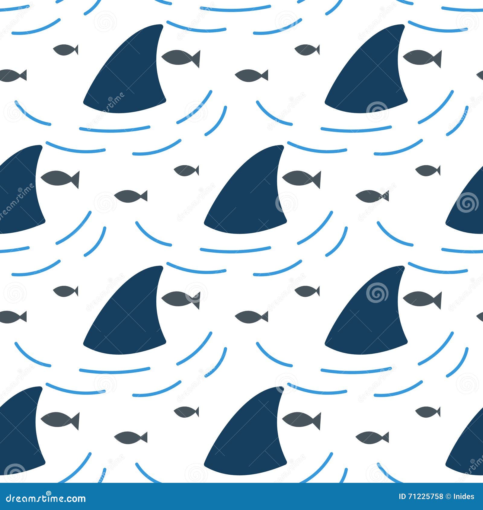 Shark Fin in Water Waves Seamless Pattern. Stock Vector - Illustration ...