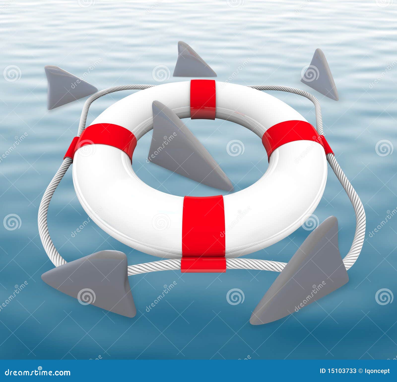 Shark FIns Circling Life Preserver Stock Illustration - Illustration of ...