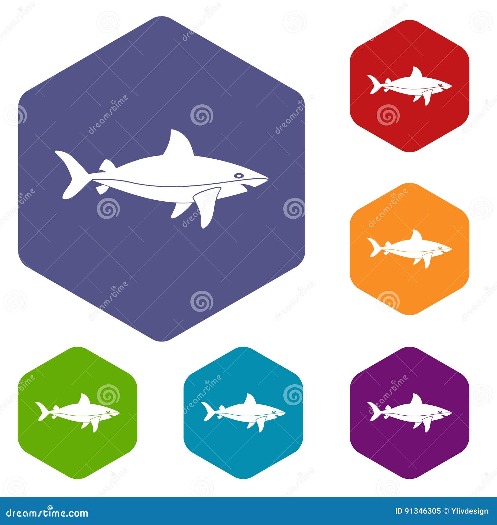 Shark Fish Icons Set Hexagon Stock Vector - Illustration of reef, food ...
