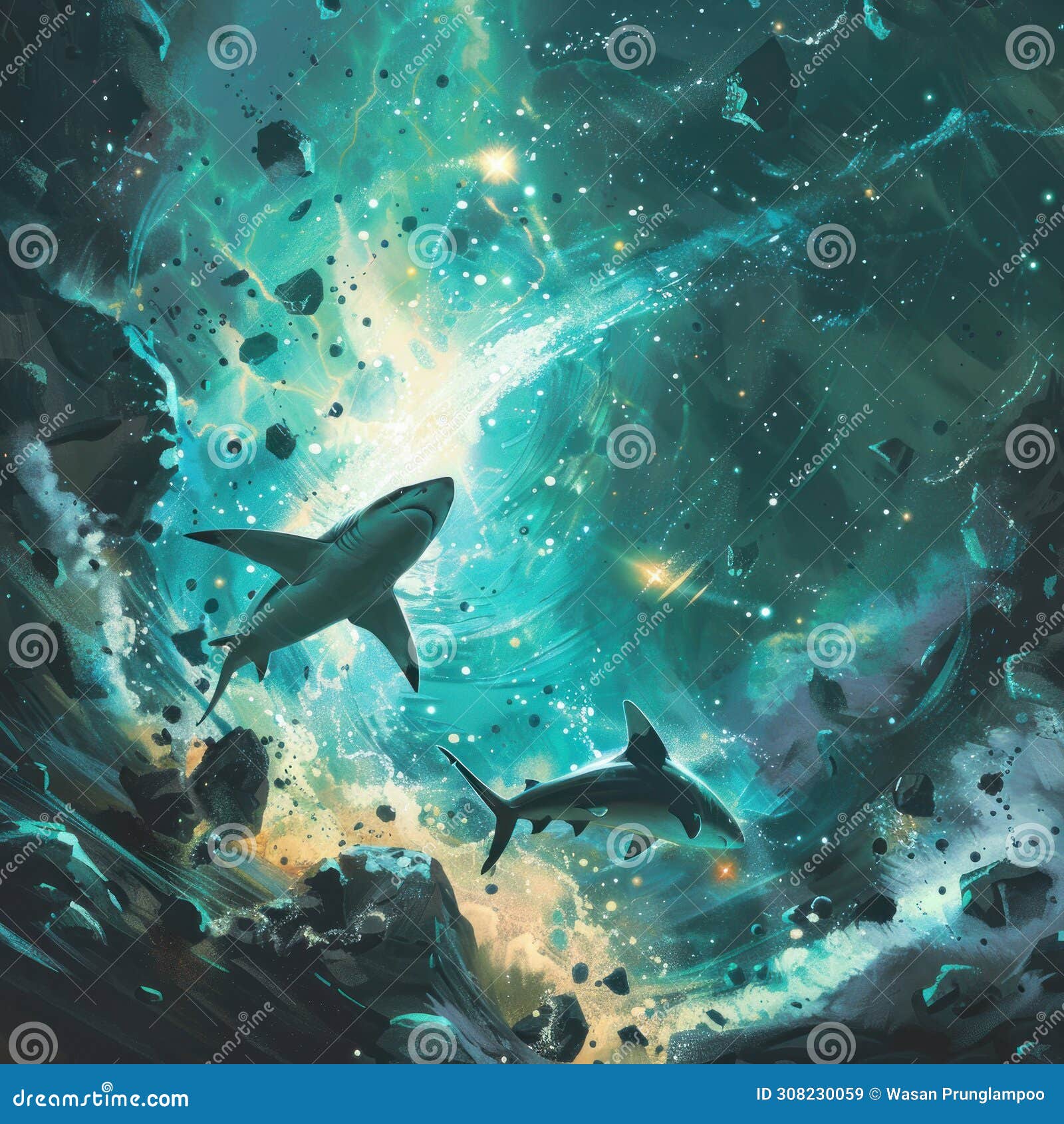 Shark Gods of Mythology Ruling Over the Digital Depths of Quantum ...