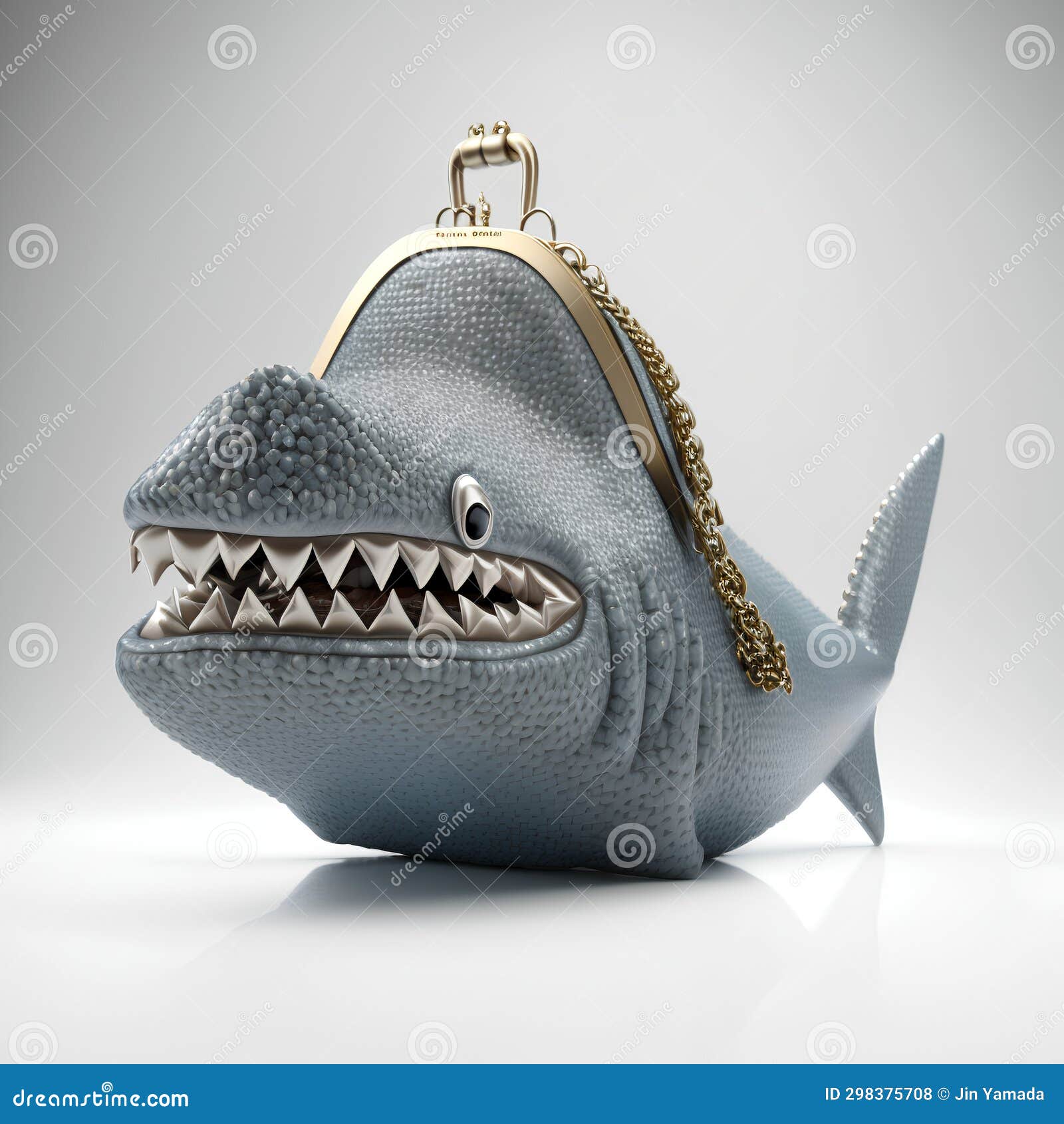 Shark with Golden Purse on a White Background, 3d Render Stock ...