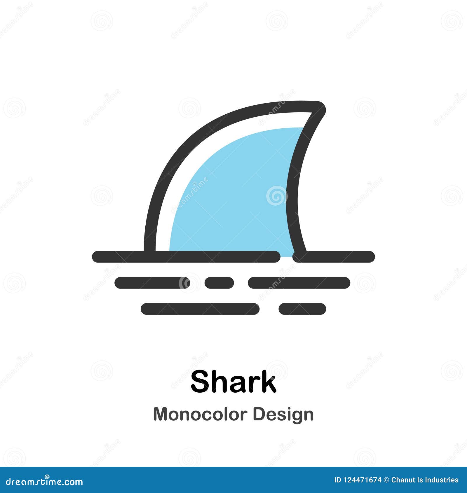 Shark Fin Monocolor Illustration Stock Vector - Illustration of ...