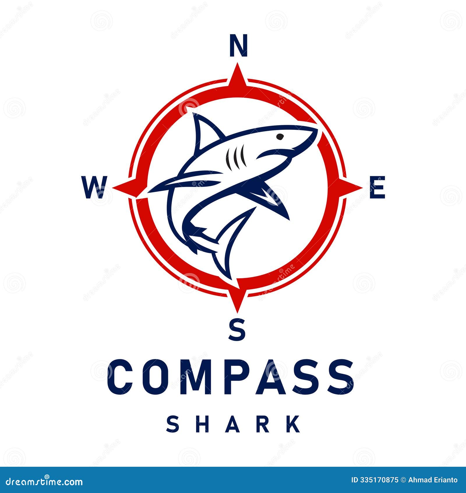 Shark Illustration with Compass Elements Marine Logo Design Vector ...