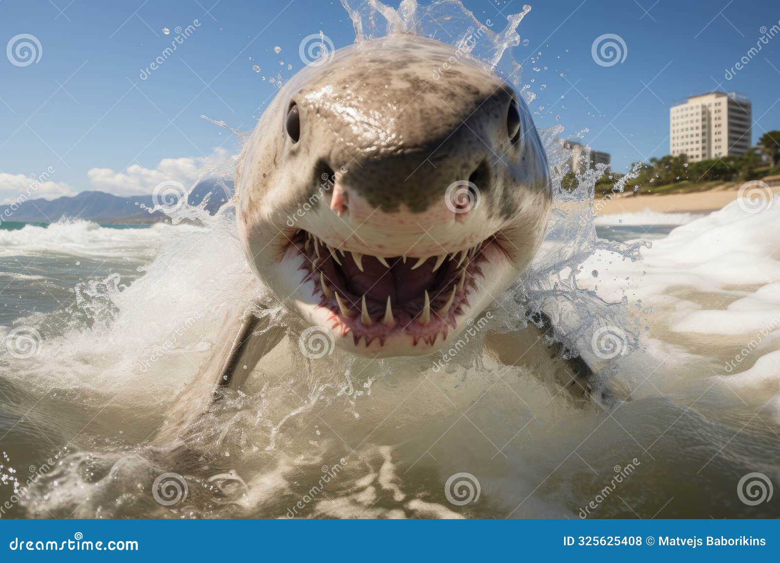 Shark Leaping from Water, Facing Camera on Clear Background for ...