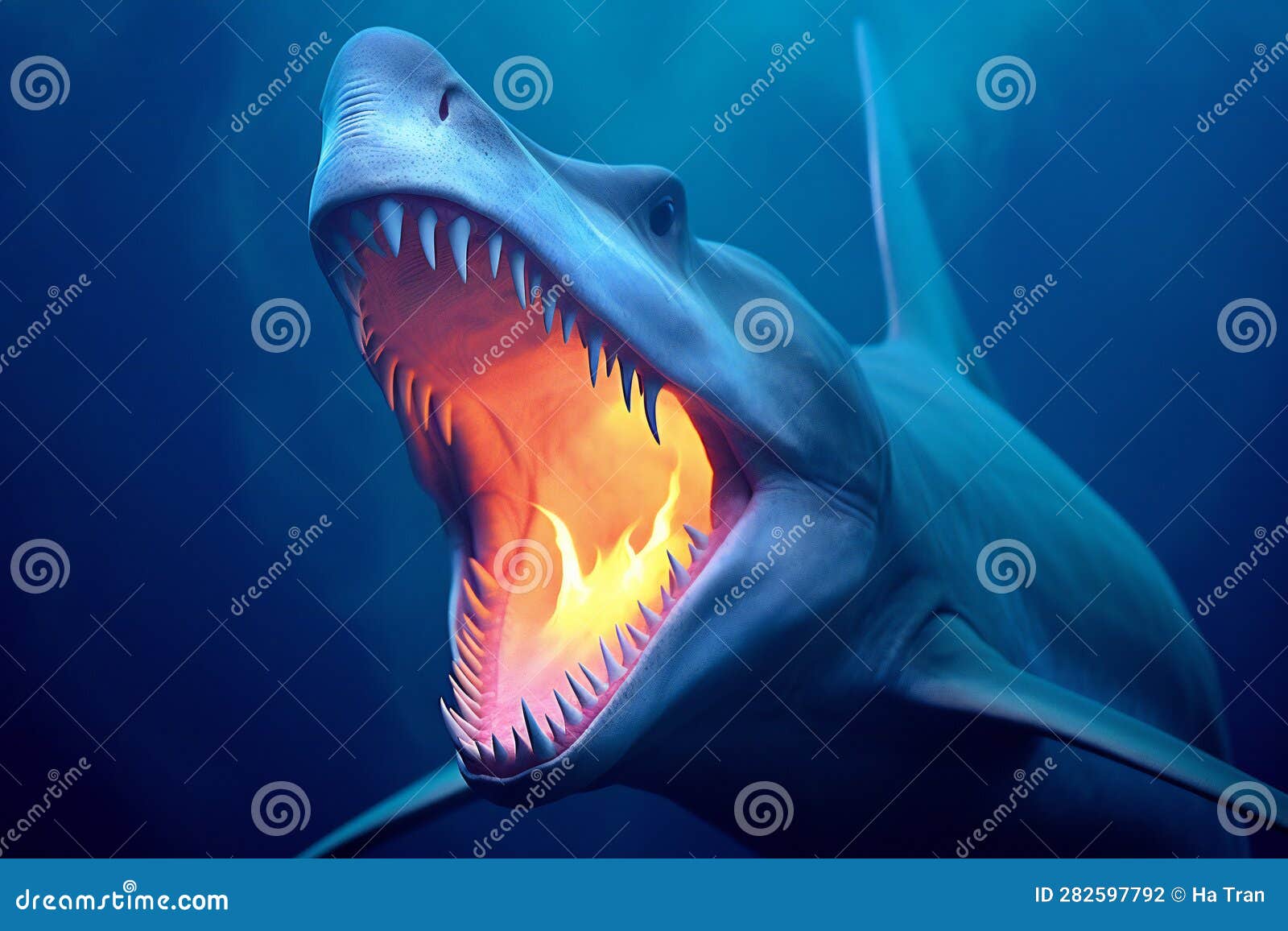 Shark with Open Mouth and Sharp Teeth in the Dark Water Stock ...