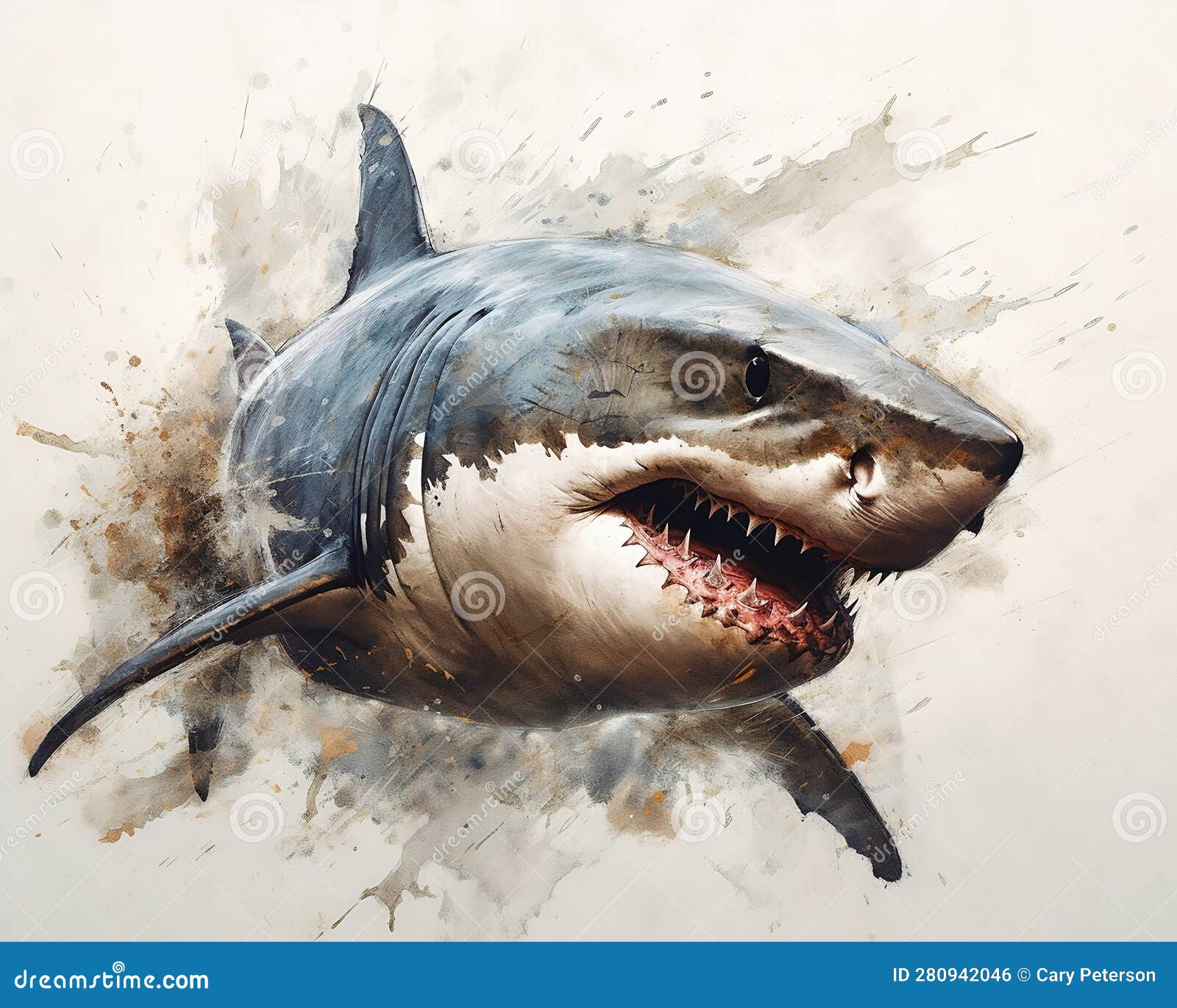 Shark Open Mouth Sharp Teeth Design Pencil Drawing Dynamic Brush Stock ...