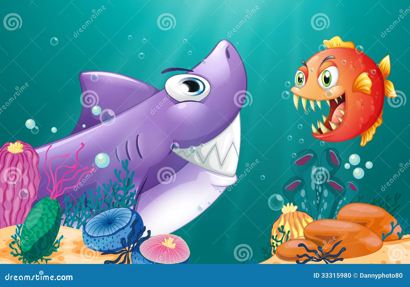 A Shark and a Piranha Under the Sea Stock Vector - Illustration of ...