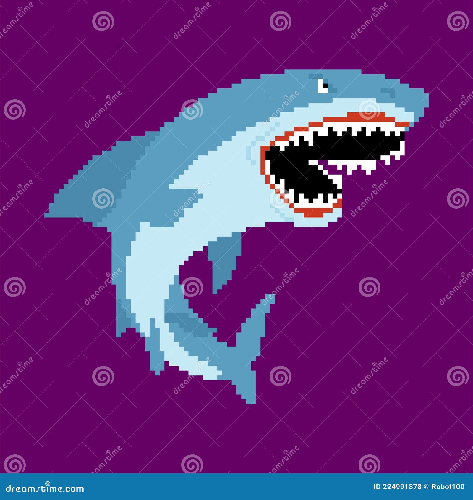 Shark Pixel Art. Sea Predator 8bit. Large Predatory Marine Fish. Vector ...