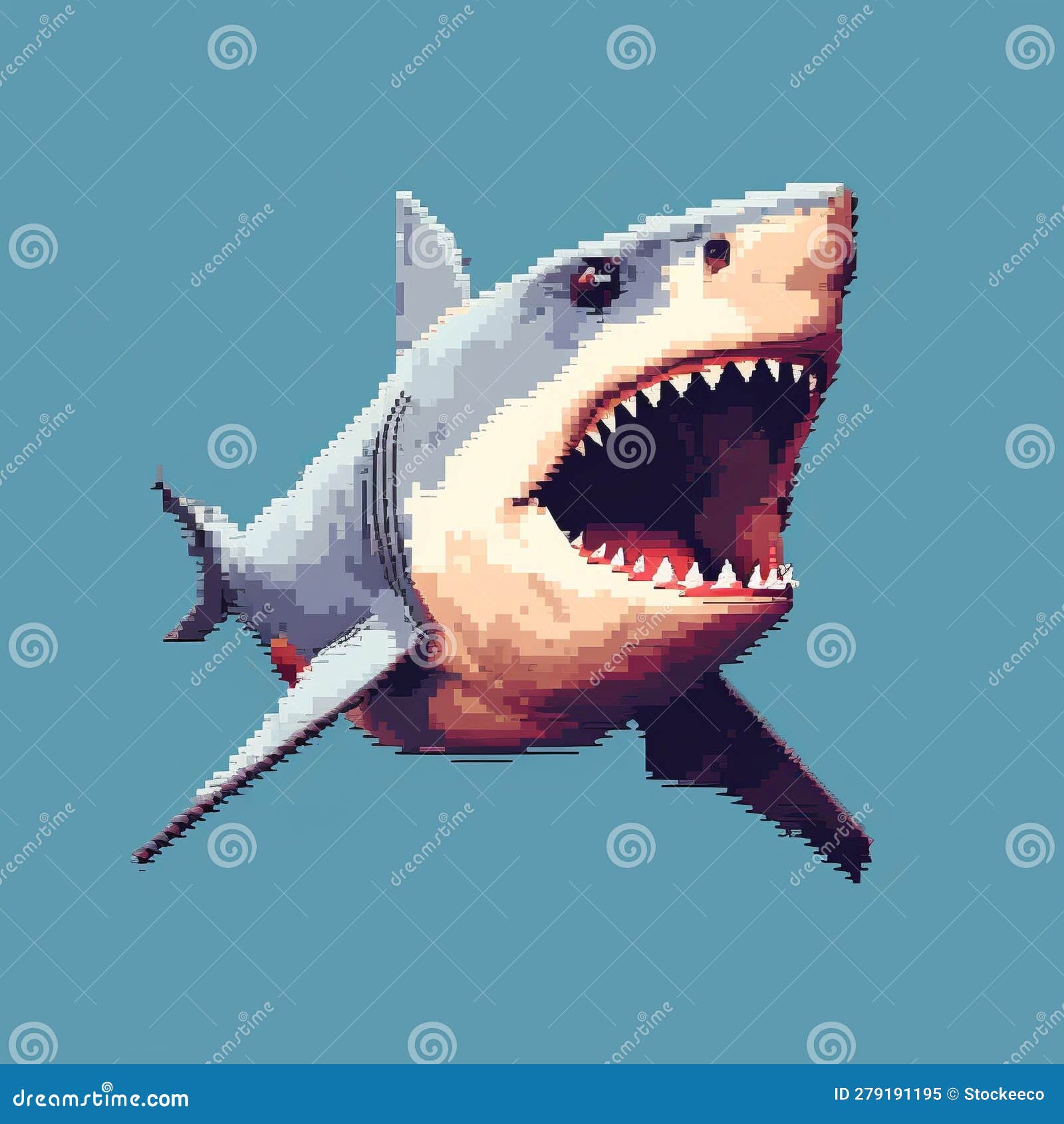 Shark Pixel Art on Solid Background Stock Illustration - Illustration ...