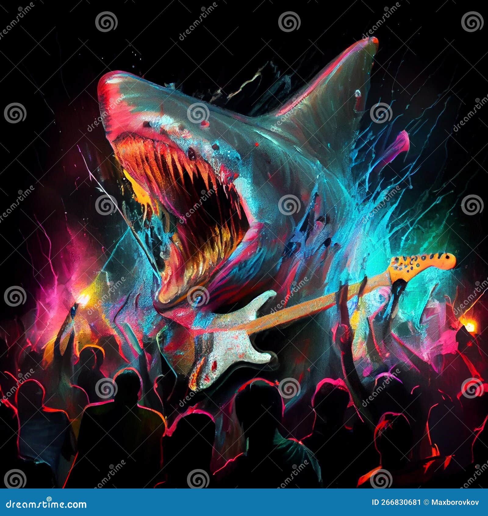 Shark Playing Guitar in Night Club. Generative AI Stock Illustration ...